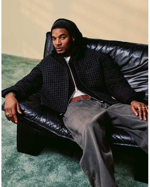 ASOS Boxy Wool Blend Overshirt With Cord Collar in Blue for Men | Lyst