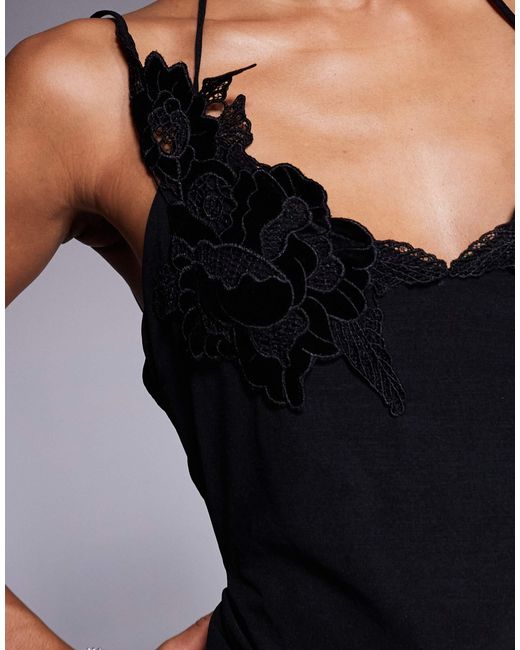 ASOS Floral Applique Detail Draped Cowl Midi Dress With Skinny Straps ...