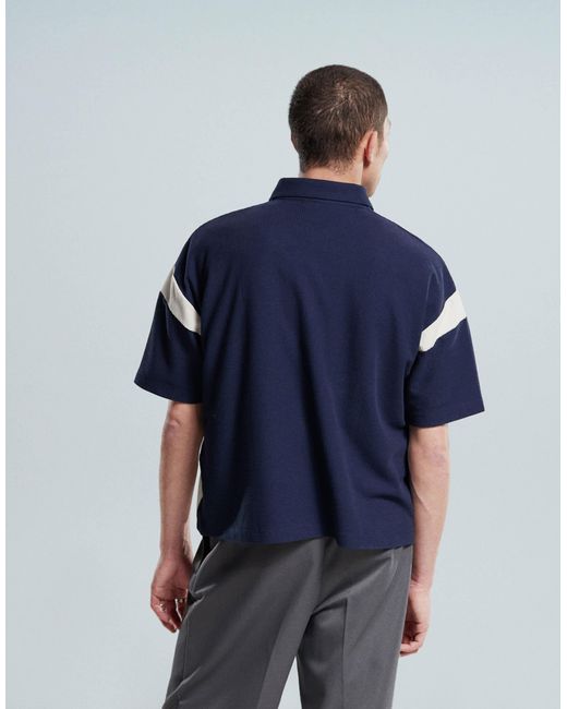 ASOS Boxy Heavyweight 230gsm Waffle Texture Oversized Polo With Panelling And Chest Print in ...