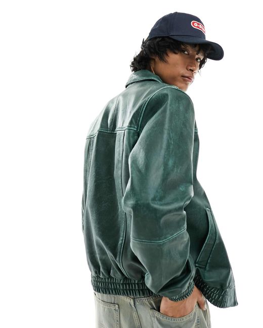 ASOS Real Leather Oversized Distressed Bomber Jacket With Seam Detail ...