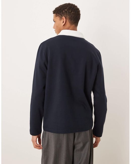 ASOS Polo Sweatshirt With Contrast Collar in Blue for Men | Lyst