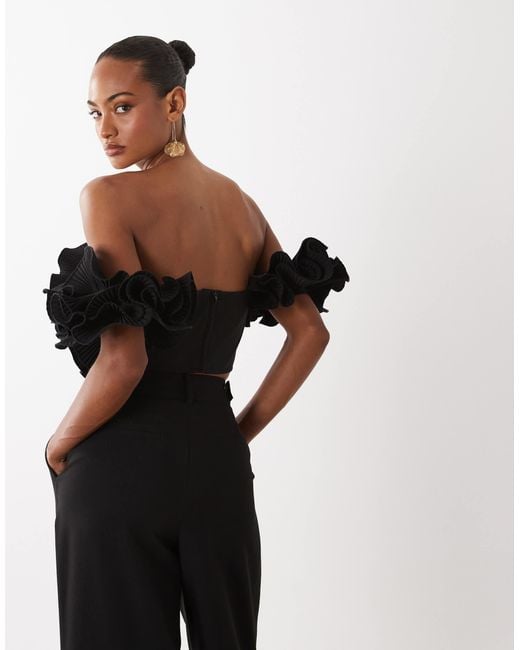 ASOS Off-the-shoulder Top With 3d Flower Detail in Black | Lyst