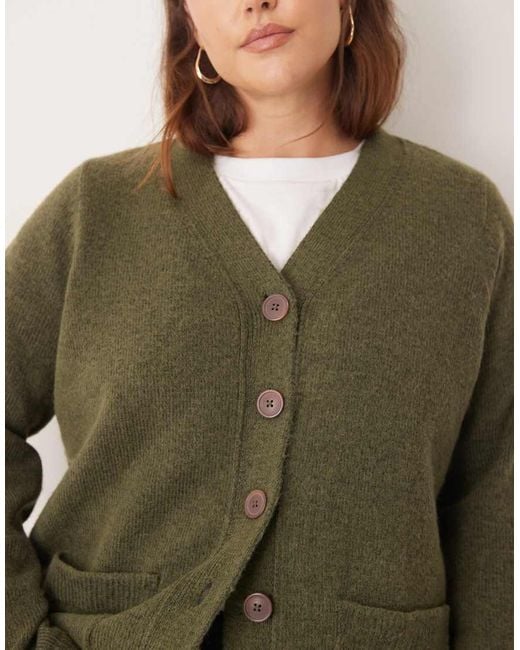 ASOS Asos Design Curve Pocketed Front Boyfriend Cardigan in Green | Lyst UK