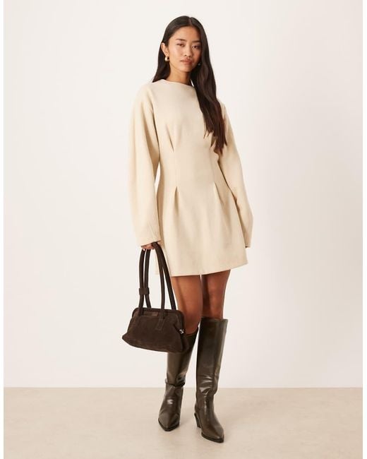 ASOS Supersoft Cinched Waist Mini Dress in Natural | Lyst UK