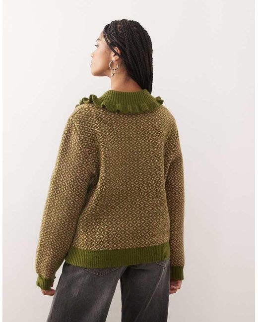 Reclaimed (vintage) Boxy Fit Knit Sweater With Collar in Green | Lyst UK