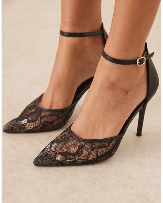 Glamorous Slingback Heeled Shoes With Lace Details in Natural | Lyst