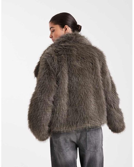 South Beach Faux Fur Collar Short Jacket in Grey | Lyst UK