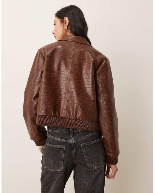 Mango Faux Leather Croc Jacket in Natural | Lyst UK