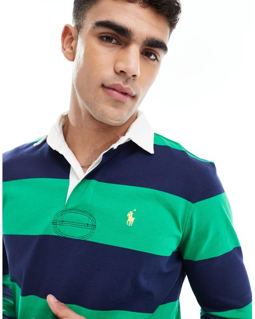 Polo Ralph Lauren Icon Logo Stripe Rugby Polo in Green for Men | Lyst