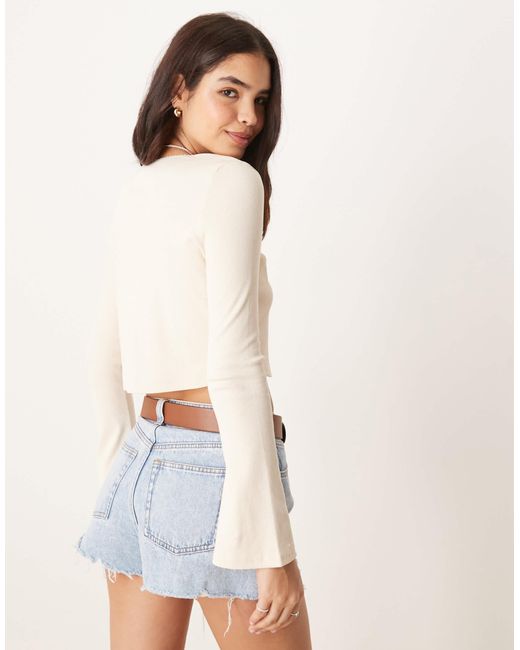 ASOS Ribbed Long Sleeve Boxy Crop Top With Trim Detail in White | Lyst