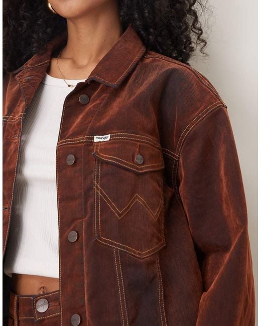 Wrangler Coated Denim Cowboy Jacket in Brown | Lyst UK