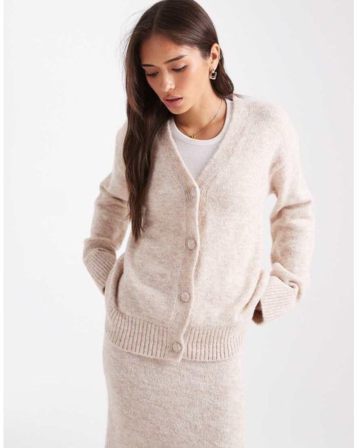 ASOS Knitted Oversized Cardigan Co-ord With Wool in Natural | Lyst UK