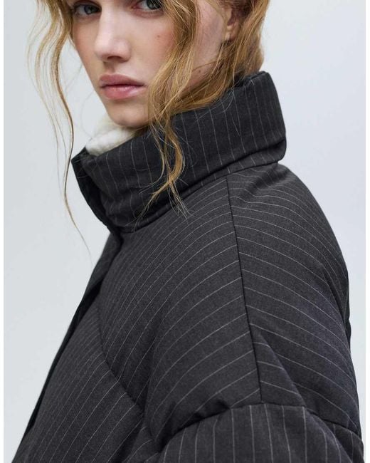 Pull&Bear Pinstripe Padded Jacket in Blue | Lyst UK