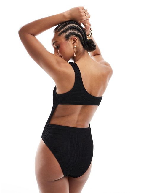 4th & Reckless One Shoulder Back Cut Out Crinkle Swimsuit in Black | Lyst