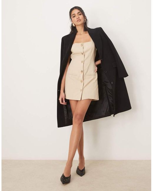 ASOS Waistcoat Mini Dress With Button Detail in Natural | Lyst UK