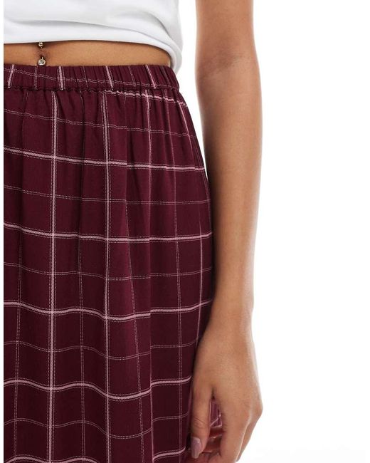 Wednesday's Girl Grid Check Ruffle Detail Midaxi Skirt in Red | Lyst UK