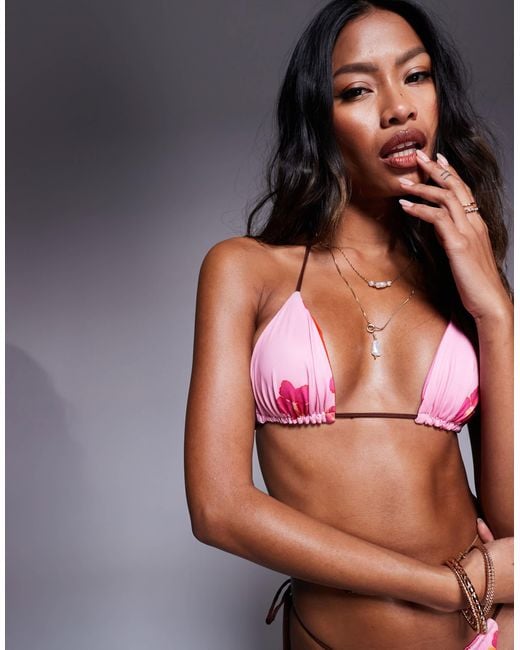 ASOS Hailey Reversible Hibiscus Print Micro Triangle Bikini Top in Pink | Lyst