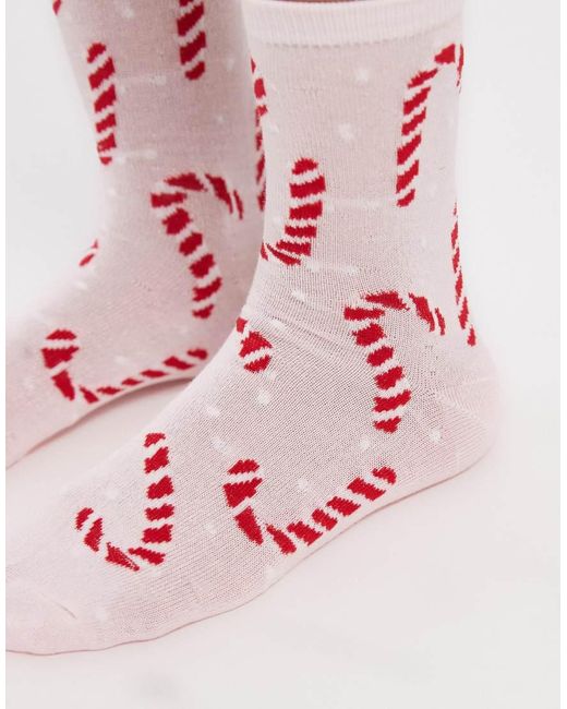 Pieces Christmas Candy Cane Socks in Pink | Lyst UK