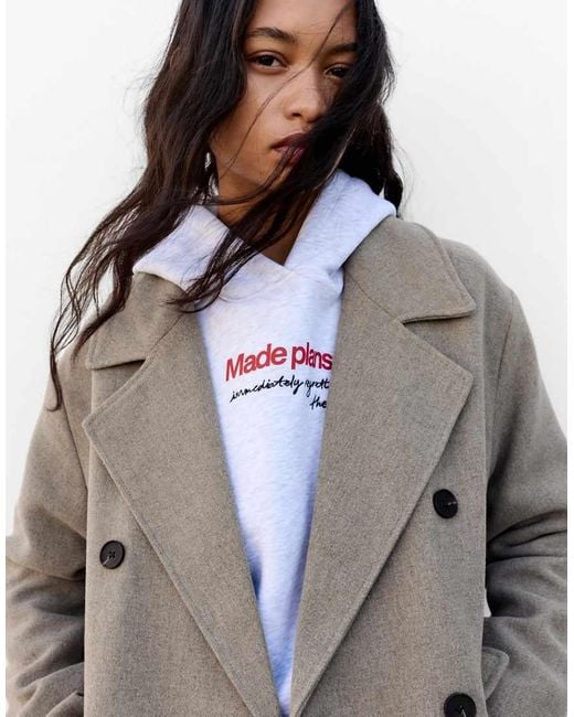 Pull&Bear Long Felt Texture Coat in White | Lyst UK