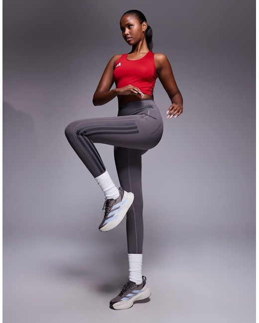 adidas Originals Adidas Training Optime 3 Stripe 7/8 Leggings in Grey ...