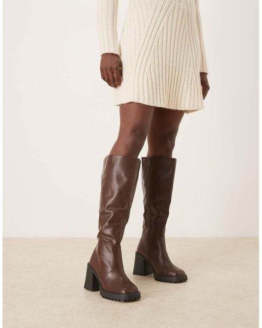 Raid Wide Fit Adilah Block Heel Knee Boots in Natural | Lyst UK