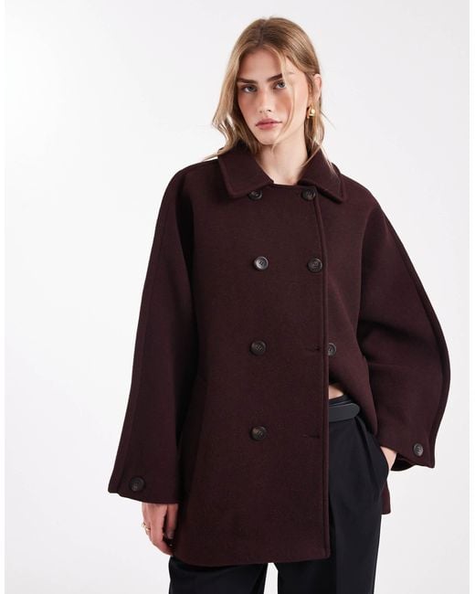 ASOS Wool Blend Pea Coat in Brown | Lyst