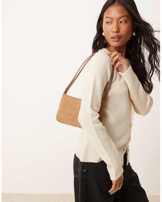 ASOS Faux Suede Shoulder Bag With Skinny Straps in Black | Lyst UK