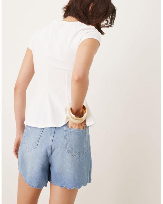 Nobody's Child Denim Shorts With Scallop Trim in Blue | Lyst