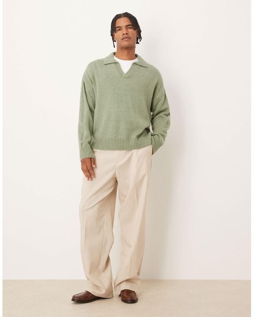 ASOS Super Oversized Boxy Fit Knitted Notch Neck Polo in Green for Men ...
