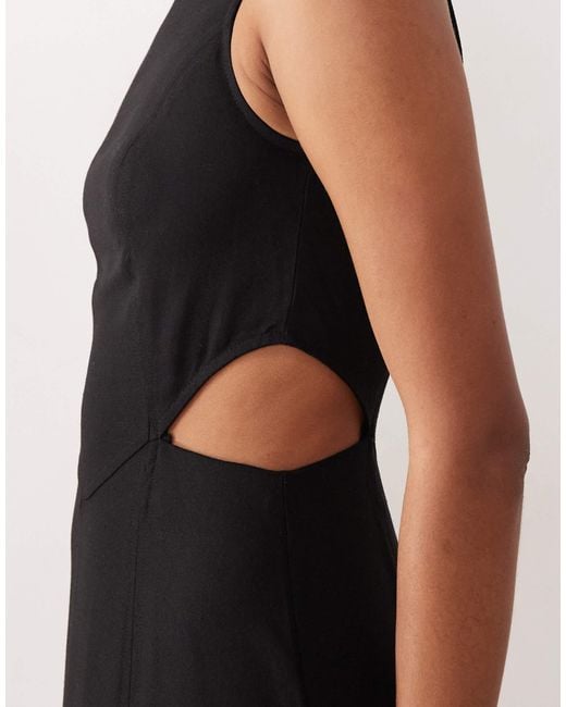ASOS Asos Design Tall High Neck Linen Look Midaxi Dress With Cutout ...