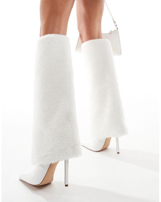 SIMMI Simmi London Wide Fit Louie Foldover Fur Knee Boot in White | Lyst