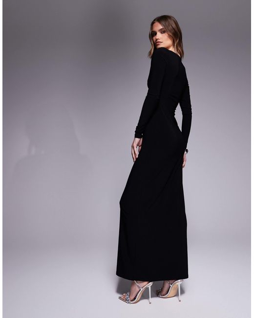 ASOS Long Sleeve Heart Trim Maxi Dress With Keyhole Cut Out in Black | Lyst