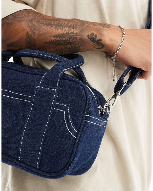 ASOS Bowler Cross Body Bag With Contrast Stitch in Blue for Men | Lyst