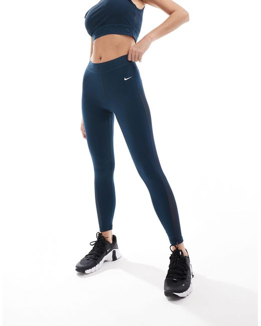 Nike Pro Mid-Rise 7/8 Mesh Leggings in Blue | Lyst