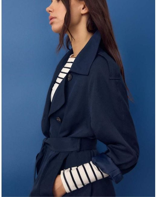 Stradivarius Long Flowing Trench Coat in Blue | Lyst UK