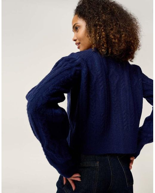 OMNES Knitwear August Cable High Neck Cardigan in Blue | Lyst UK