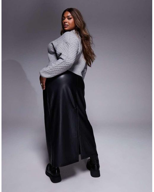 ASOS Asos Design Curve Faux Leather Seam Detail Maxi Skirt in Grey ...