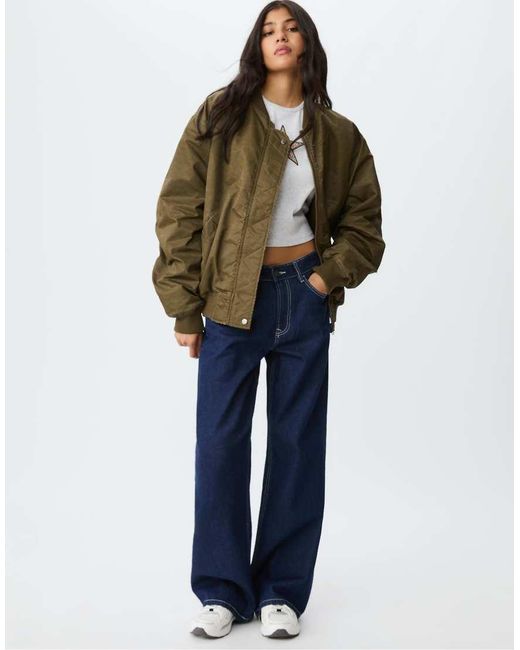 Stradivarius Faded-effect Bomber Jacket in Green | Lyst UK