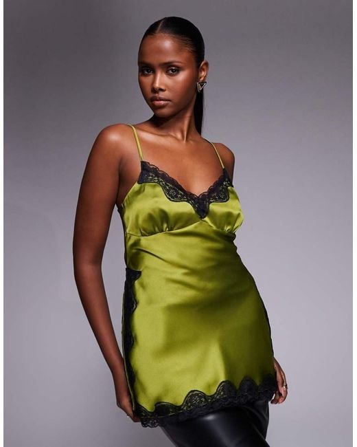 ASOS Longline Satin Lingerie Cami-green | Lyst UK