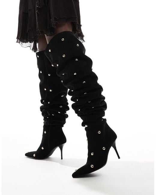 ASOS Karma Studded Heeled Over The Knee Boots in Black | Lyst