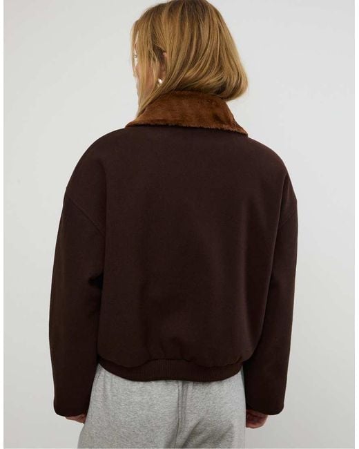 Stradivarius Reversible Faux Fur Jacket in Brown | Lyst UK