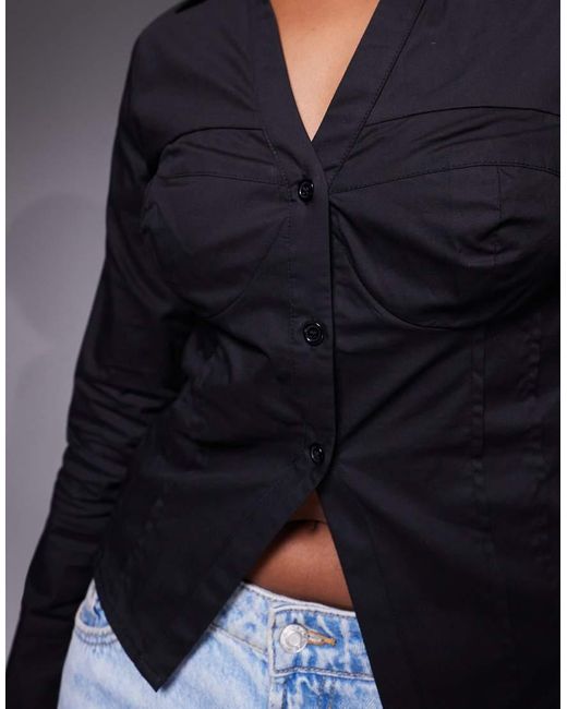 Princess Polly Zifa Seam Detail Fitted Shirt in Blue | Lyst UK