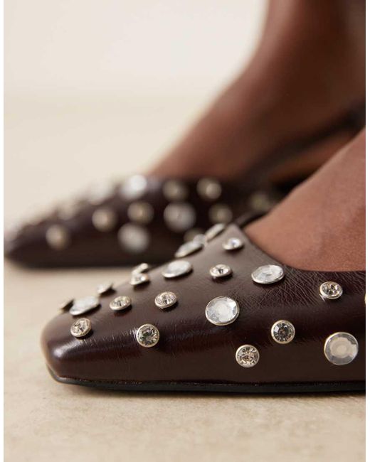 ASOS Wide Fit Shadow Embellished Chisel Toe Slingback Mid Heel Shoes in ...