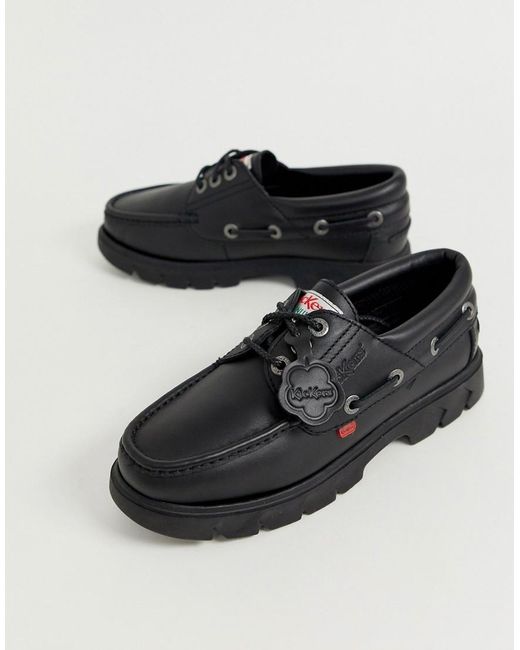 Kickers Lennon Boat Shoes In Black Leather in Black for Men - Lyst