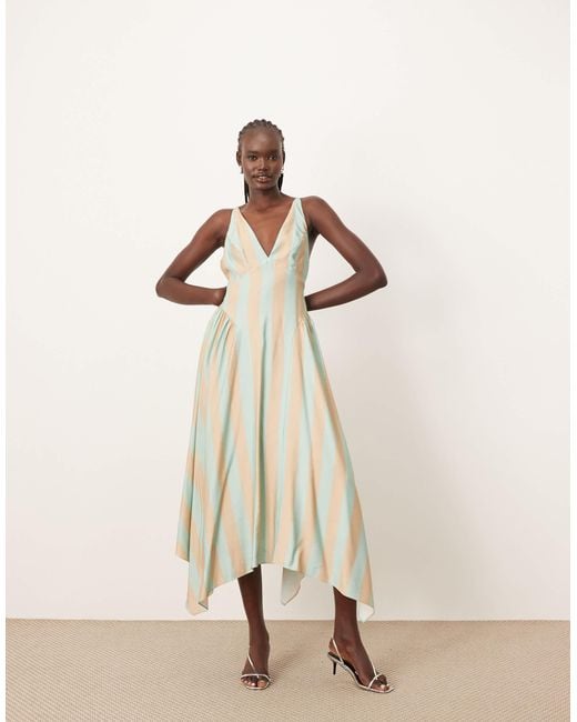 ARRANGE Cross Back Detail Midi Dress With Full Skirt in Natural | Lyst