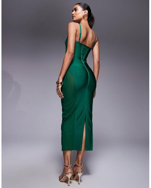 ASOS Sheer Panelled Bandage Midi Dress in Green | Lyst UK