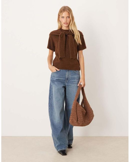 Mango Knitted Top With Scarf Detail in Brown | Lyst UK