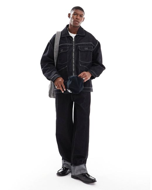 Bershka baggy Carpenter Co-ord Jean With Fold Over Hem in Black for Men ...