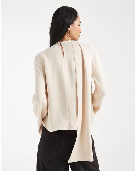 ASOS Satin Blouse With Scarf in Natural | Lyst