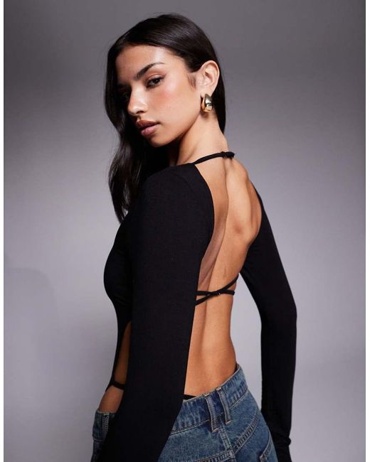 Tiger Mist Minerva Square Neck Long Sleeve Slinky Strappy Thong Detail ...